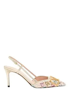 Valentino Garavani Vlogo Signature Slingback Décolleté With Rhombelle Embroidery - Nude