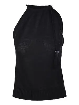 Max Mara Sleeveless Knitted Top With Tassel Detail - Black