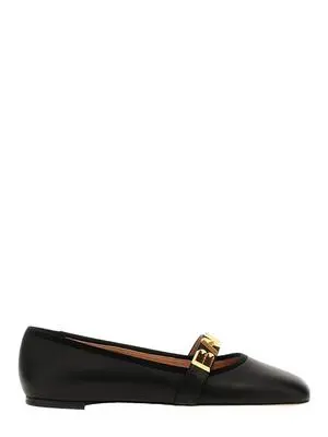 Bally Leather Ballerina Flats With Gold Logo Detailing - Black