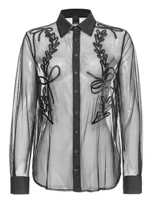 Pinko Semi-sheer Embroidered Buttoned Shirt - Gray