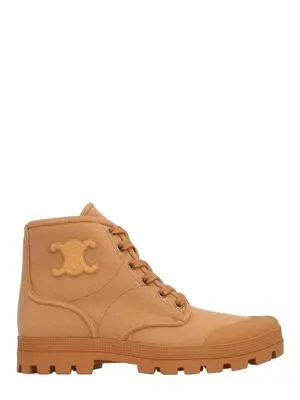 Celine Patapans Lace-up Boots In Canvas - Tan
