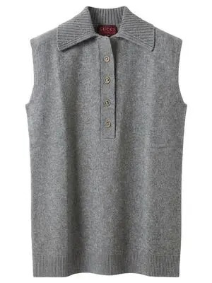 Gucci Sleeveless Knit Mini Dress With Mandarin Collar - Gray