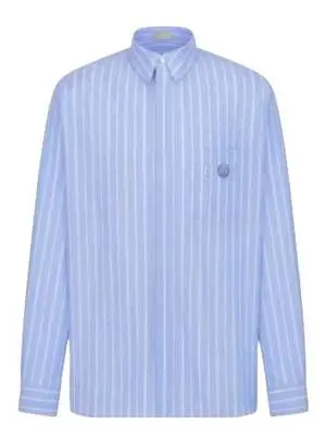 Dior Logo Embroidered Striped Long-sleeve Shirt - Blue