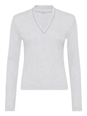 BRUNELLO CUCINELLI Brunello Cucinelli Long Sleeve V-Neck Ribbed Jersey Top