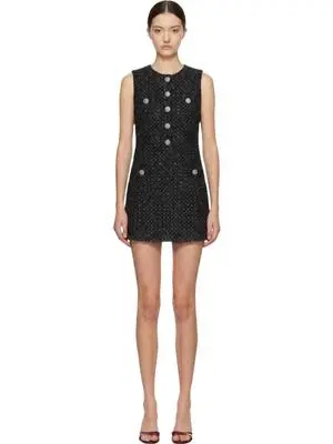 Marissa Chiara Sleeveless Checkered Dress With Button Detail - Black