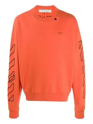 Off-White Abstract Arrow Embroidered Crew Neck Sweater - Orange