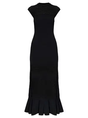 LANVIN Sleeveless Geometric Knit Dress With Mandarin Collar - Black