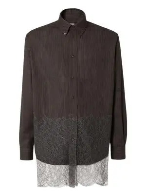 FENDI Fendi Long Sleeved Pinstriped Lace Shirt
