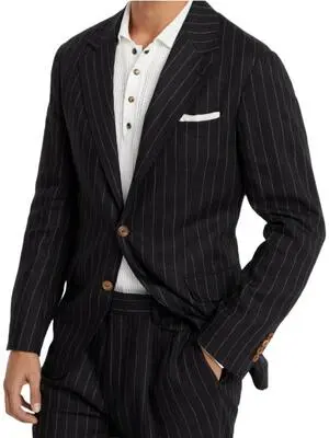 Brunello Cucinelli Striped Single-breasted Blazer - Black