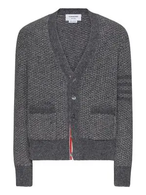 Thom Browne V-neck Chunky-knit Cardigan With Striped Trim - Grey