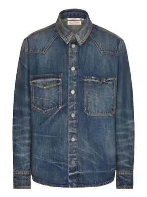 Valentino Garavani V-logo Buttoned Denim Jacket - Blue