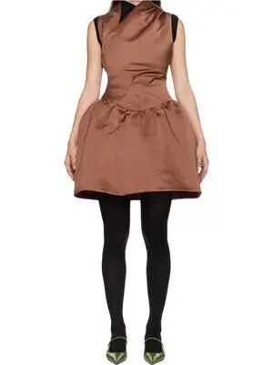 SHUSHU/TONG SHUSHU TONG Satin Dress With Pleated Details And Asymmetrical Collar