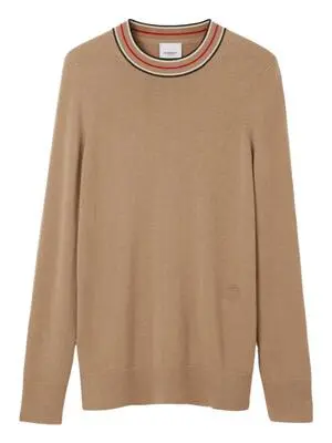 Burberry Burberry Striped Detailed Crewneck Jumper Camel