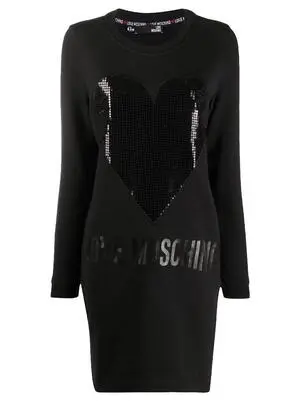 Moschino Sequined Heart Dress With Logo Detail - Black
