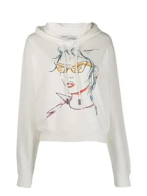 Off-White Logo Character Printed Hooded Hoodie - White