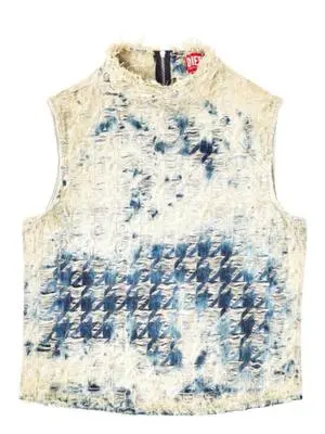 DIESEL® Sleeveless Houndstooth Weave Denim Top - Medium Blue