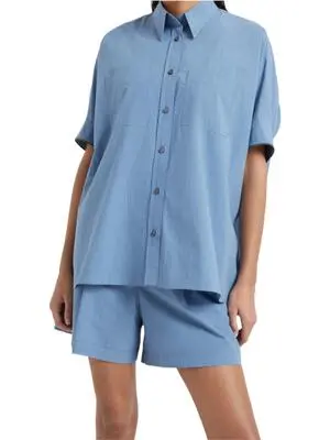 Brunello Cucinelli Short Sleeve Cotton Shirt - Air Force Blue