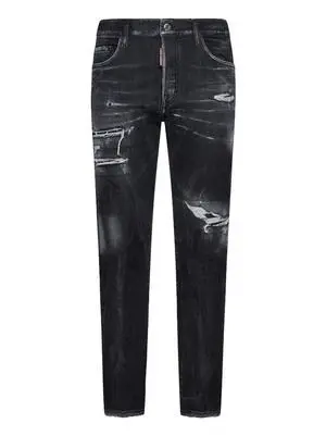 Dsquared2 Distressed Skinny Jeans With Logo Patch - Black