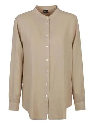 FAY Long-sleeved Band Collar Shirt - Nude