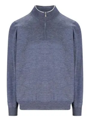 Brunello Cucinelli Zip-up High-neck Sweater - Blue