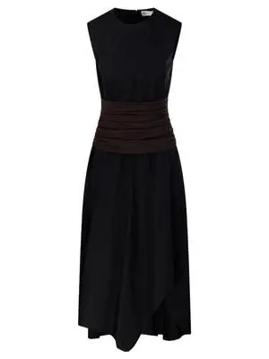 Tory Burch Sleeveless Ruched Waist Asymmetrical Dress - Black