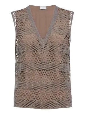 Brunello Cucinelli Open-knit Silk Vest - Gray