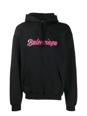 Balenciaga Logo Printed Hooded Sweater - Black
