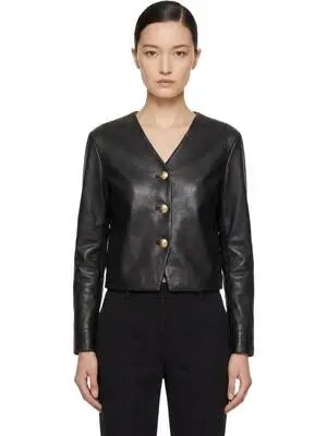 Marissa Chiara V-neck Leather Jacket - Black