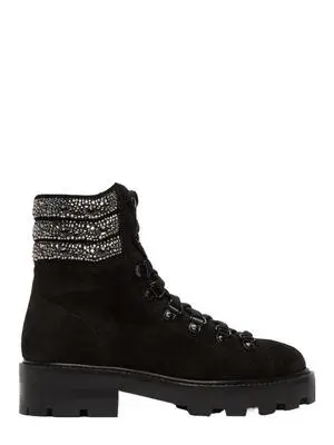 JIMMY CHOO Jimmy Choo Black Suede Lace-Up Ankle Boots With Embellished Detail