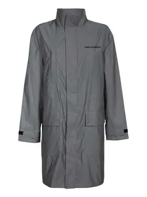 Karl Lagerfeld Logo Printed Long-sleeved Coat - Gray