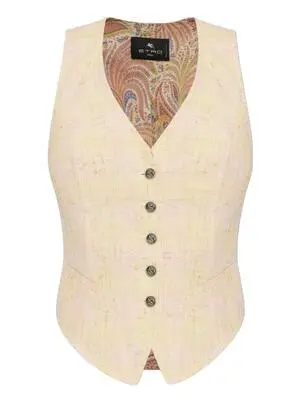 Etro Sleeveless V-neck Waistcoat With Button Closure - Cream