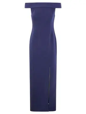 Ralph Lauren Off-shoulder Fitted Bodice Maxi Dress With Slit - Blue