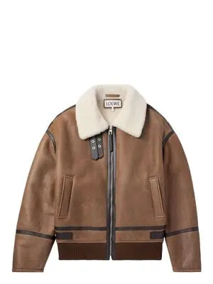 Loewe Shearling And Leather Trimmed Jacket - White/camel