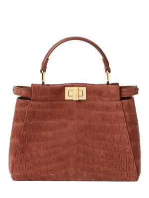 Fendi Sienna Nubuck Crocodile Leather Bag - Brown