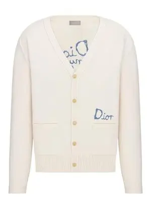 Dior Ribbed Knit V-neck Cardigan - White