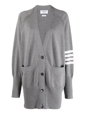 Thom Browne Four-bar Long Sleeve Cardigan - Light Gray