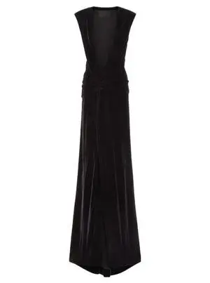 Valentino Garavani Sleeveless Velvet Gown With Deep V-neck And Side Slits - Black