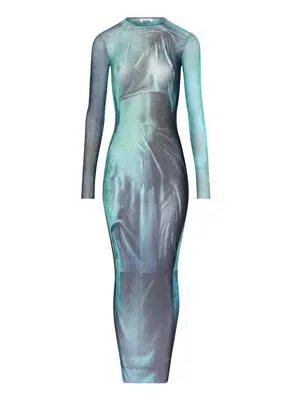 JEAN PAUL GAULTIER Long Sleeve Printed Maxi Dress - Gray