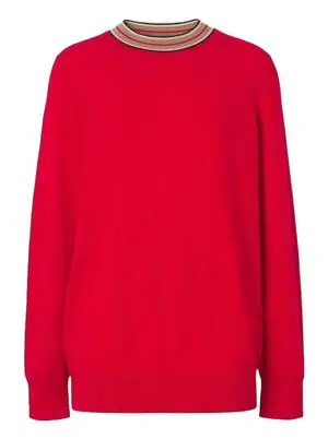BURBERRY Burberry Red Cashmere Jumper With Striped Neckline