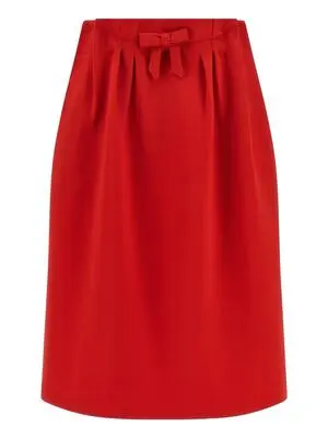 Prada Pleated Bow Midi Skirt - Red