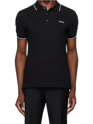 Zegna Stretch Cotton Polo Shirt - Black