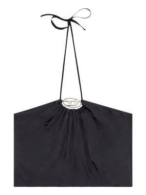 DIESEL® Halter Neck Satin Top With Logo Hardware - Black