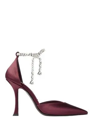 JIMMY CHOO Stevie 100 Satin Pointed Toe Stiletto High Heels With Embellished Ankle Strap - Ruby Red