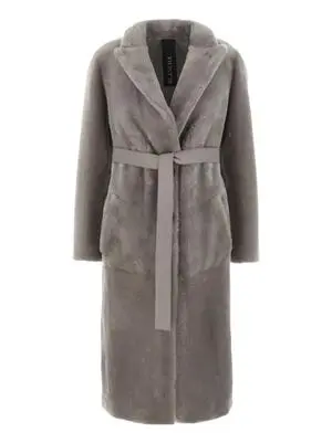 BLANCHA Belted Faux Fur Coat - Gray