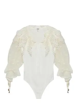 CHLOÉ Chloé Puff-Sleeved Bodysuit With Lace Details