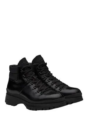 Prada Brixxen Lace-up Ankle Boots - Black