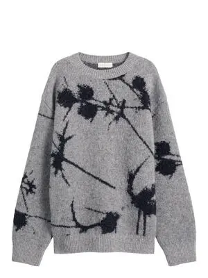 Dries Van Noten Round Neck Long Sleeve Sweater With Graphic Print - Medium Gray