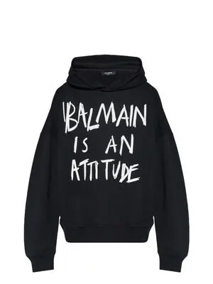 Balmain Long-sleeved Cotton Hoodie - Black
