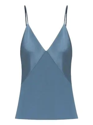 FORTE_FORTE V-neck Satin Panel Top - Blue