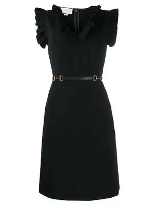 GUCCI Gucci Sleeveless Ruffled V-Neck Dress With Belt